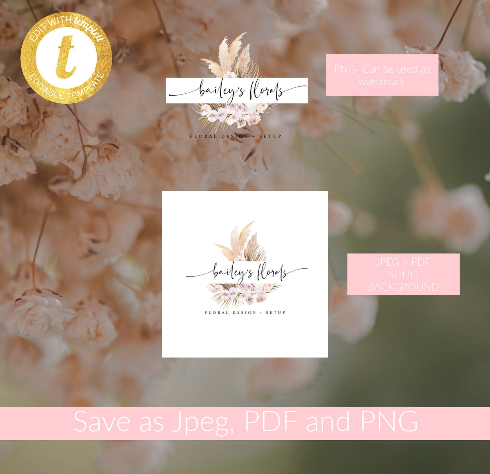 Boho Floral Business Logo, Boho Flowers Editable Logo, Diy Branding ...