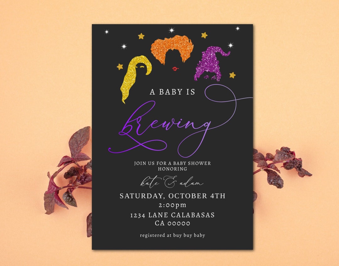 Hocus Pocus Baby Shower Invitation, A Baby is Brewing Invitation, Hocus ...