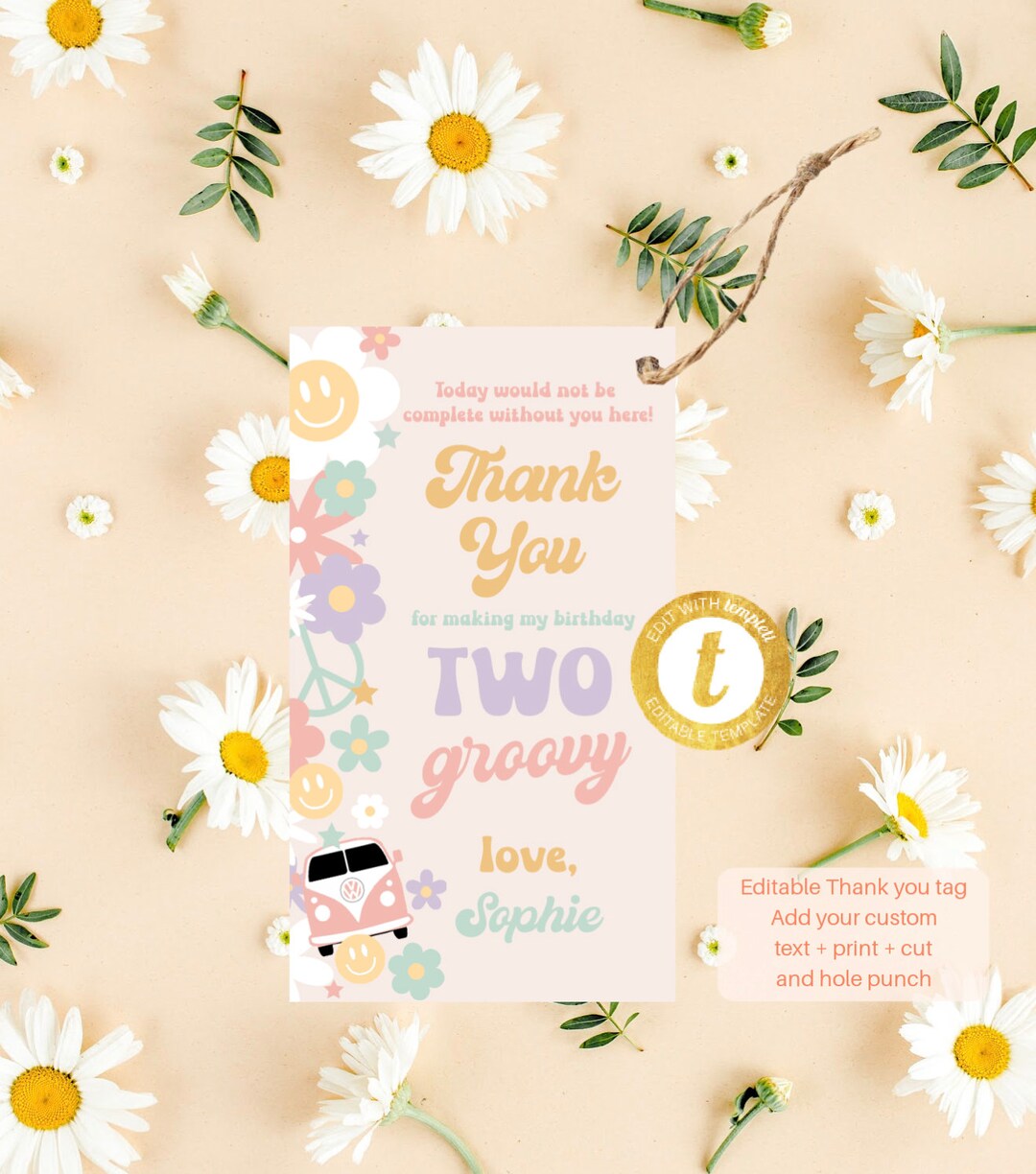 Two Groovy Thank You Tag, Groovy Birthday Favor Tag, Thank You Tag - Etsy
