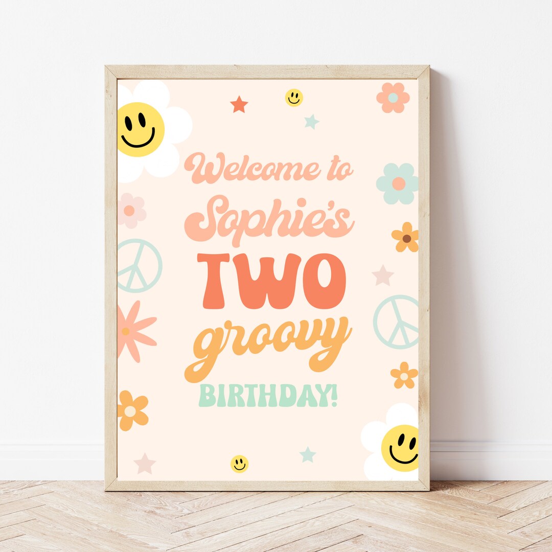 Two Groovy Welcome Sign, Groovy Welcome Printable Sign, Editable ...