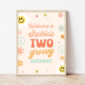 Two Groovy Welcome Sign, Groovy Welcome Printable Sign, Editable ...