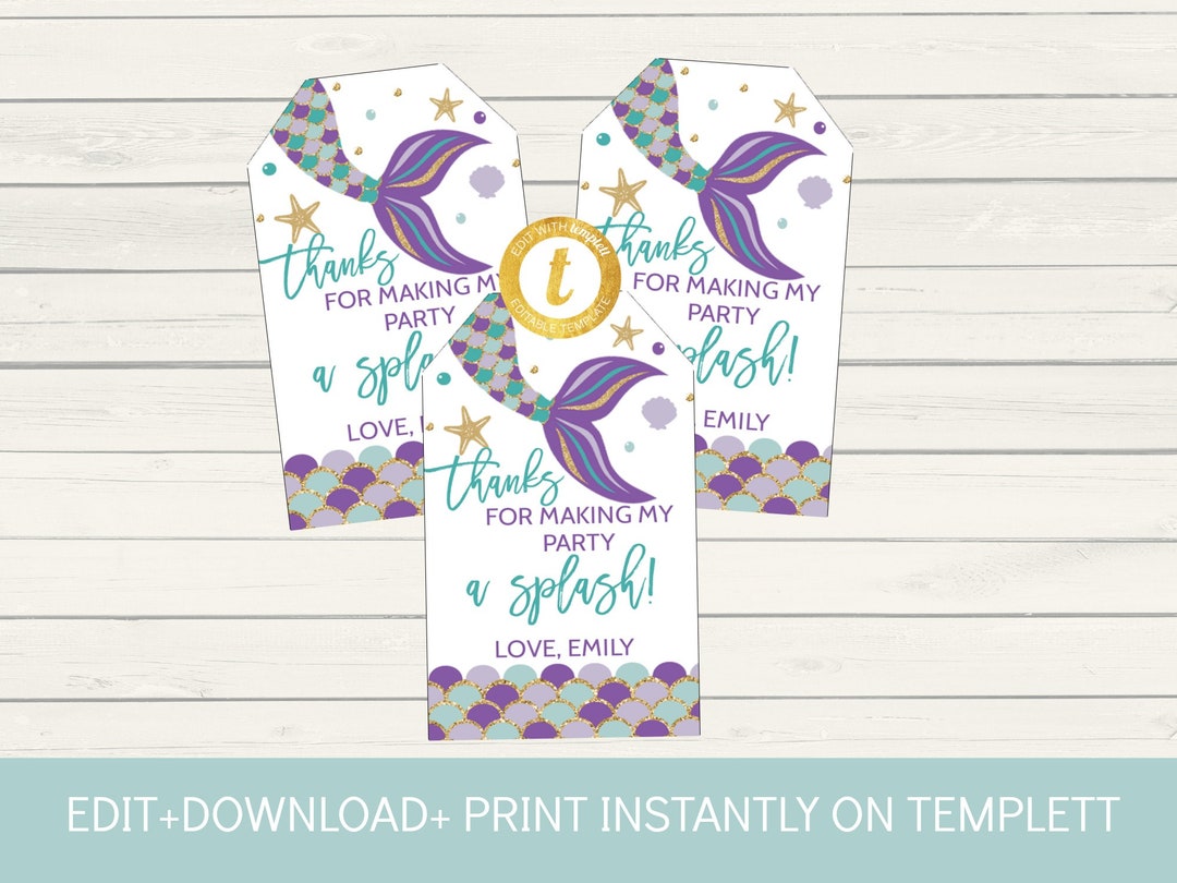 Mermaid Party Favor Tags, Printable Party Favor Tags, Under the Sea ...