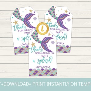 Mermaid Party Favor Tags, Printable Party Favor Tags, Under the Sea ...