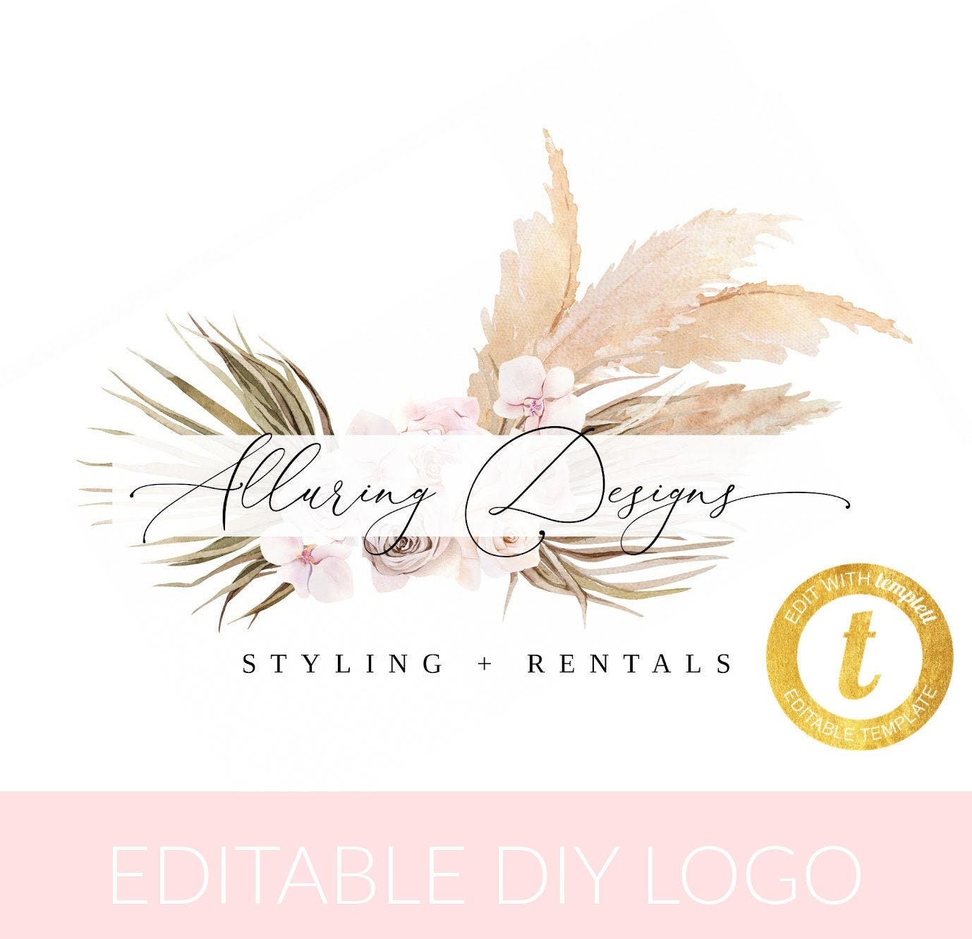 Boho Party Business Logo Boho Editable Logo Diy Branding | Etsy