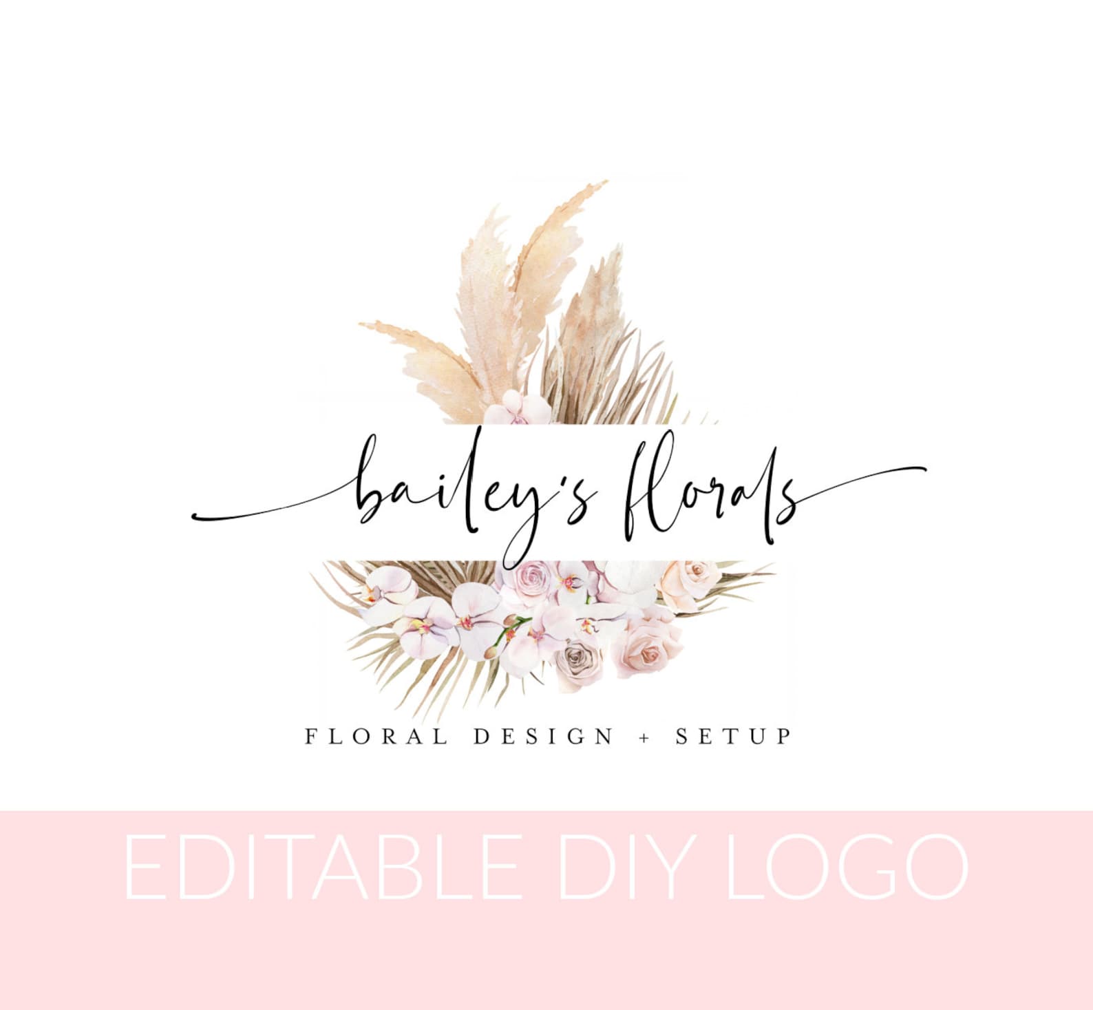 Boho Floral Business Logo, Boho Flowers Editable Logo, Diy Branding ...