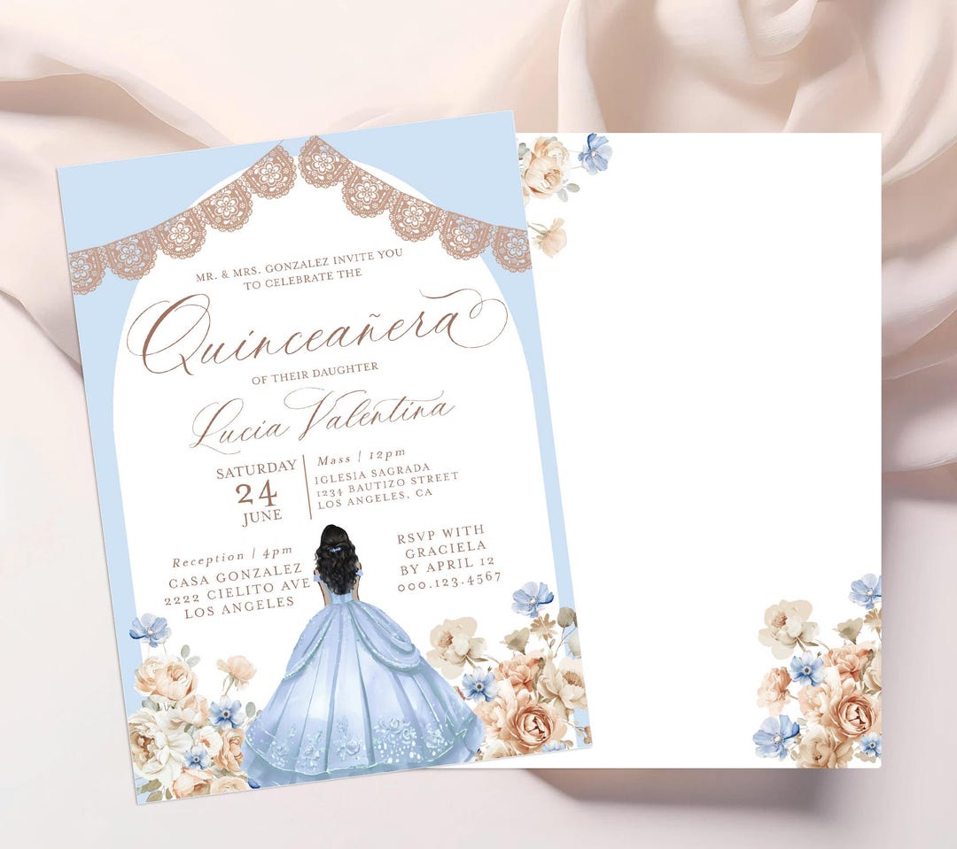 Light Blue Quinceanera Invitation, Papel Picado XV (digital Download ...