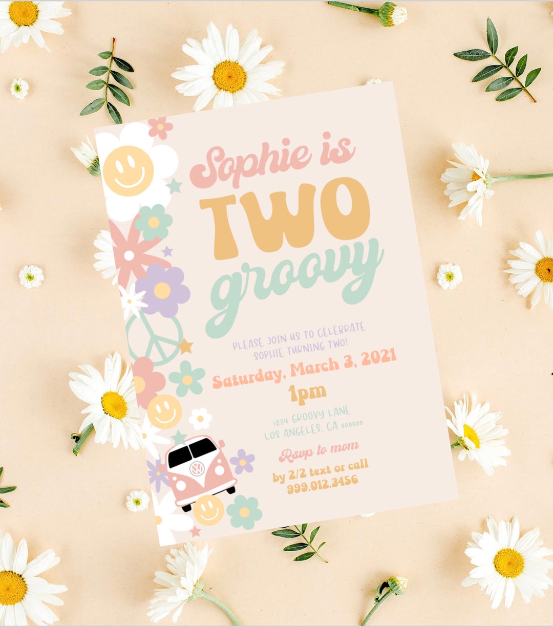 Two Groovy Invitation, Groovy Theme Invitation, Retro Birthday ...