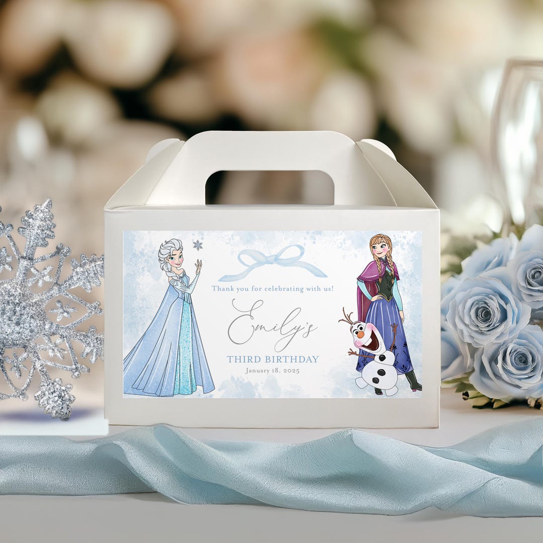 Frozen Gable Box Label, Editable Birthday Favor Template - Etsy