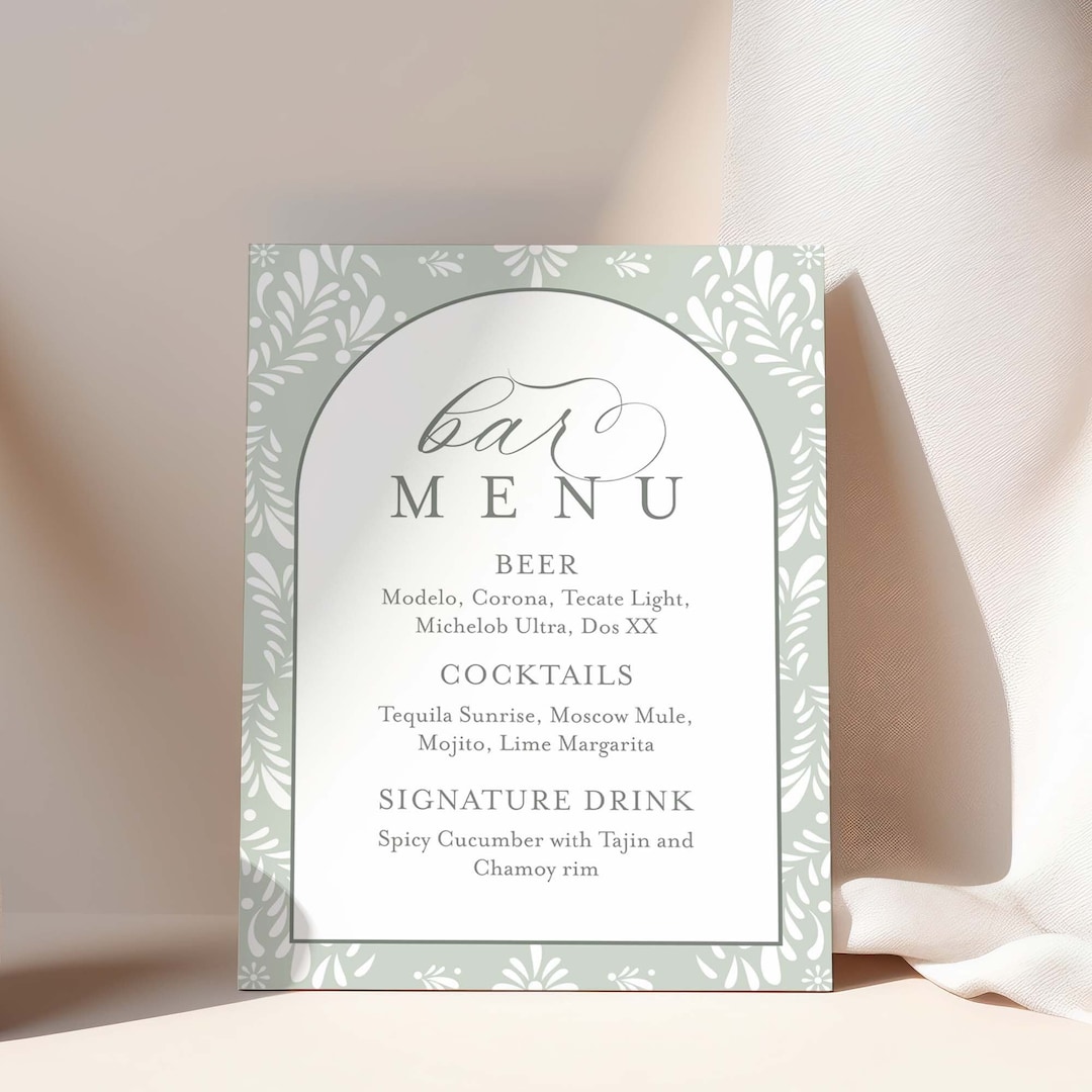 Talavera Bar Menu, Bar Menu Printable Sign, Editable Template, Mexican ...