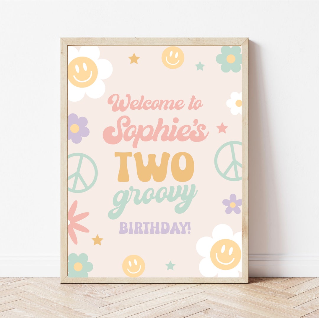 Two Groovy Welcome Sign, Groovy Welcome Printable Sign, Editable ...