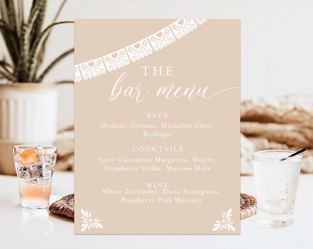 Bar Menu Printable Sign, Cielito Lindo Bar Menu, Fiesta Drinks Menu ...