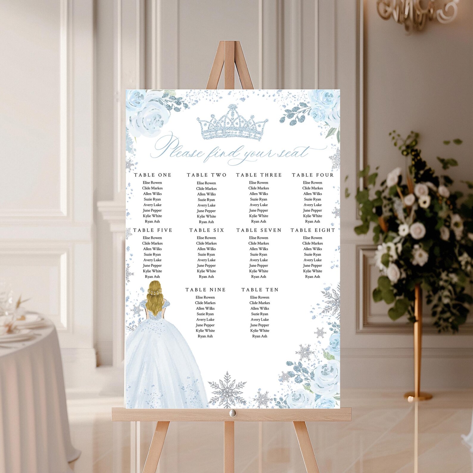 Quinceanera Seating Chart Sign, Table Numbers List, Quinceanera ...