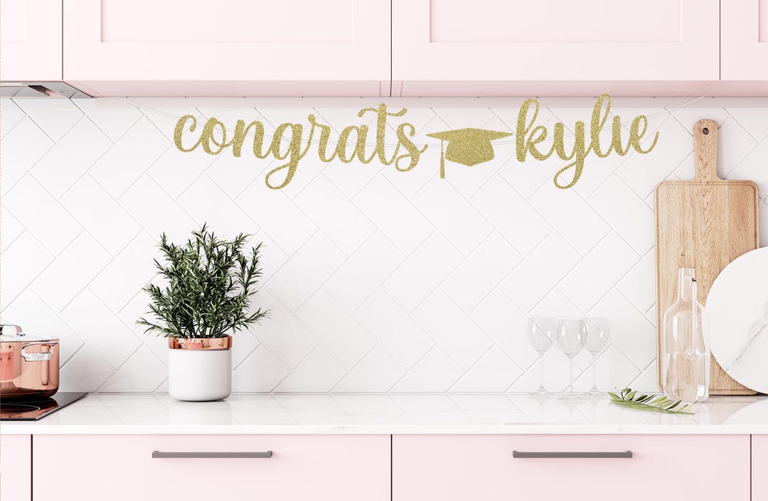 Congrats Grad Name Banner, Glitter Cardstock Graduation Banner - Etsy