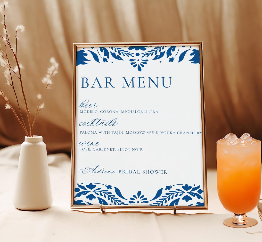 Talavera Bridal Shower Bar Menu, Bar Menu Printable Sign, Editable ...