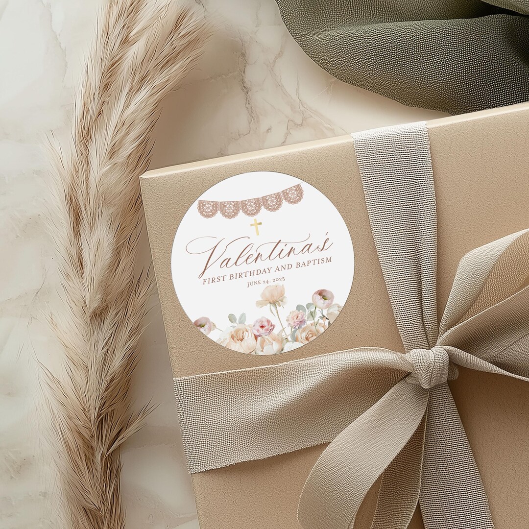 Blush Baptism Round Label, Bautizo Labels, Round Tag - Etsy