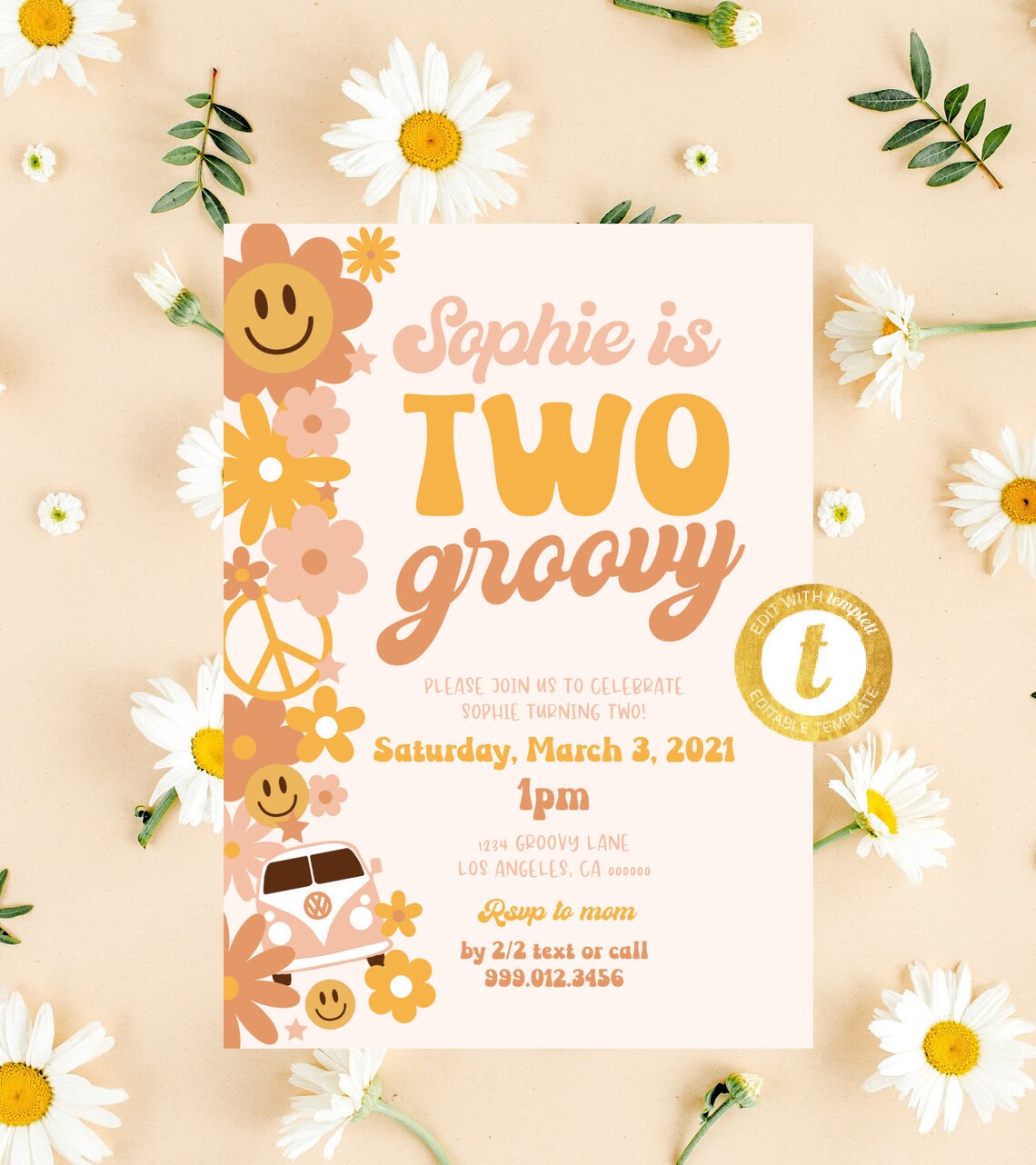 Two Groovy Invitation Groovy Theme Invitation Retro Birthday - Etsy