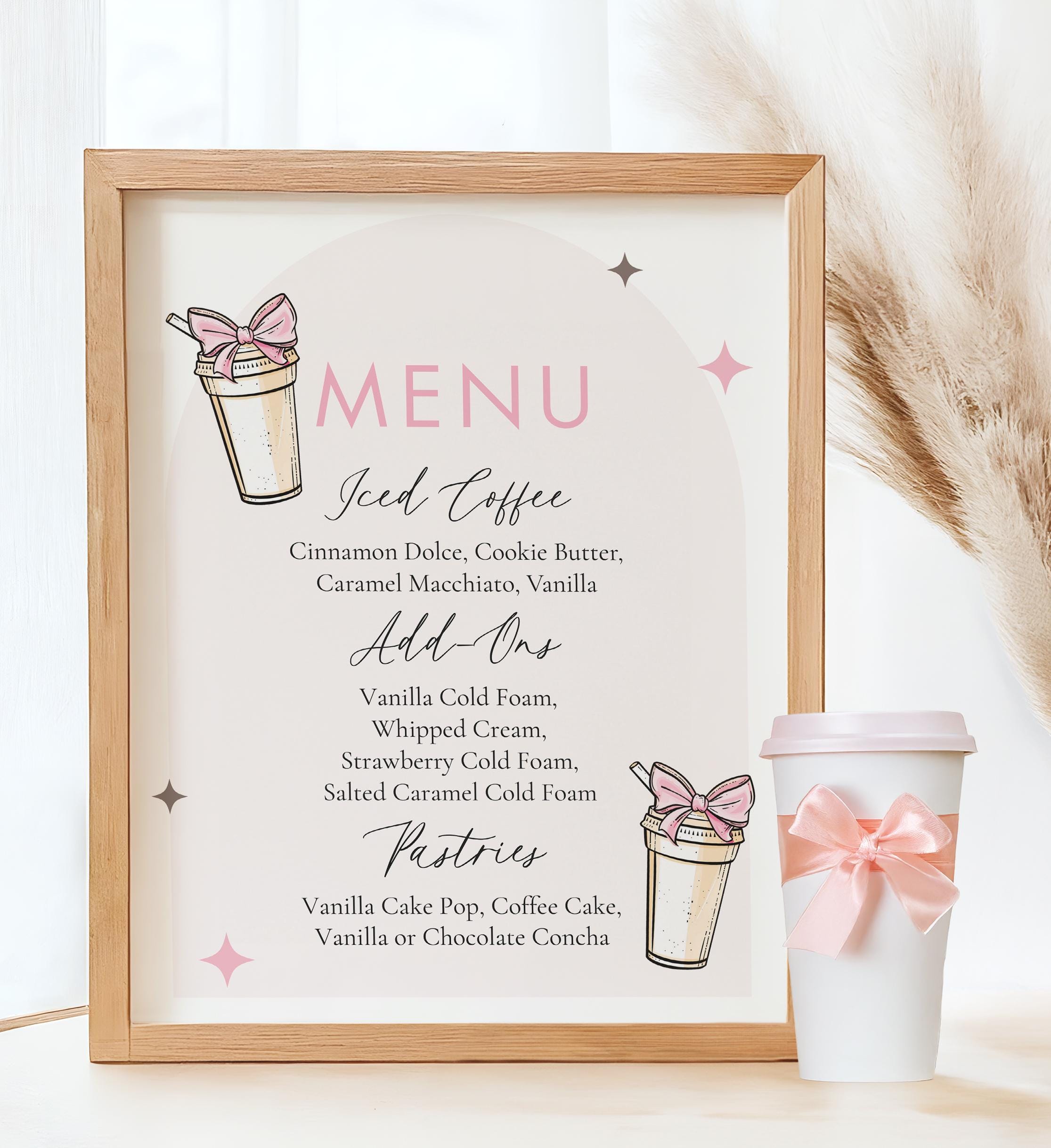 Coffee Menu Sign, Pink Menu, Iced Coffee Menu, Editable Template Canva ...
