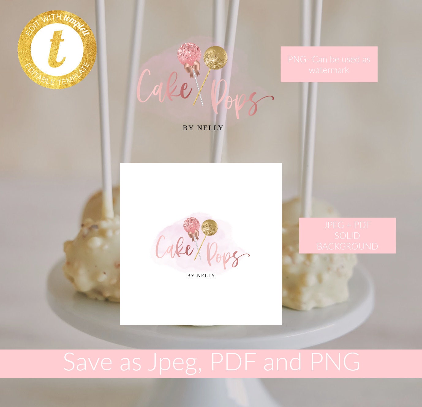 Editable Cake Pops Logo, Rose Gold, Baker Logo (digital Download) - Etsy