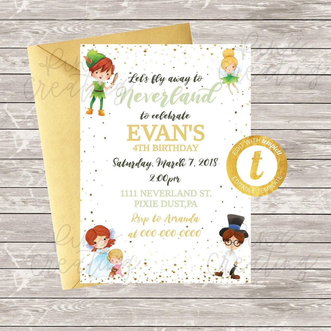 Peter Pan Invitation, Neverland Theme Invitation - Etsy