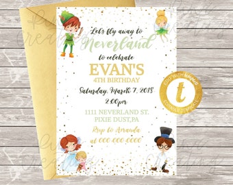 Peter Pan Invitation Peter Pan Birthday Party Invitation Peter Pan ...