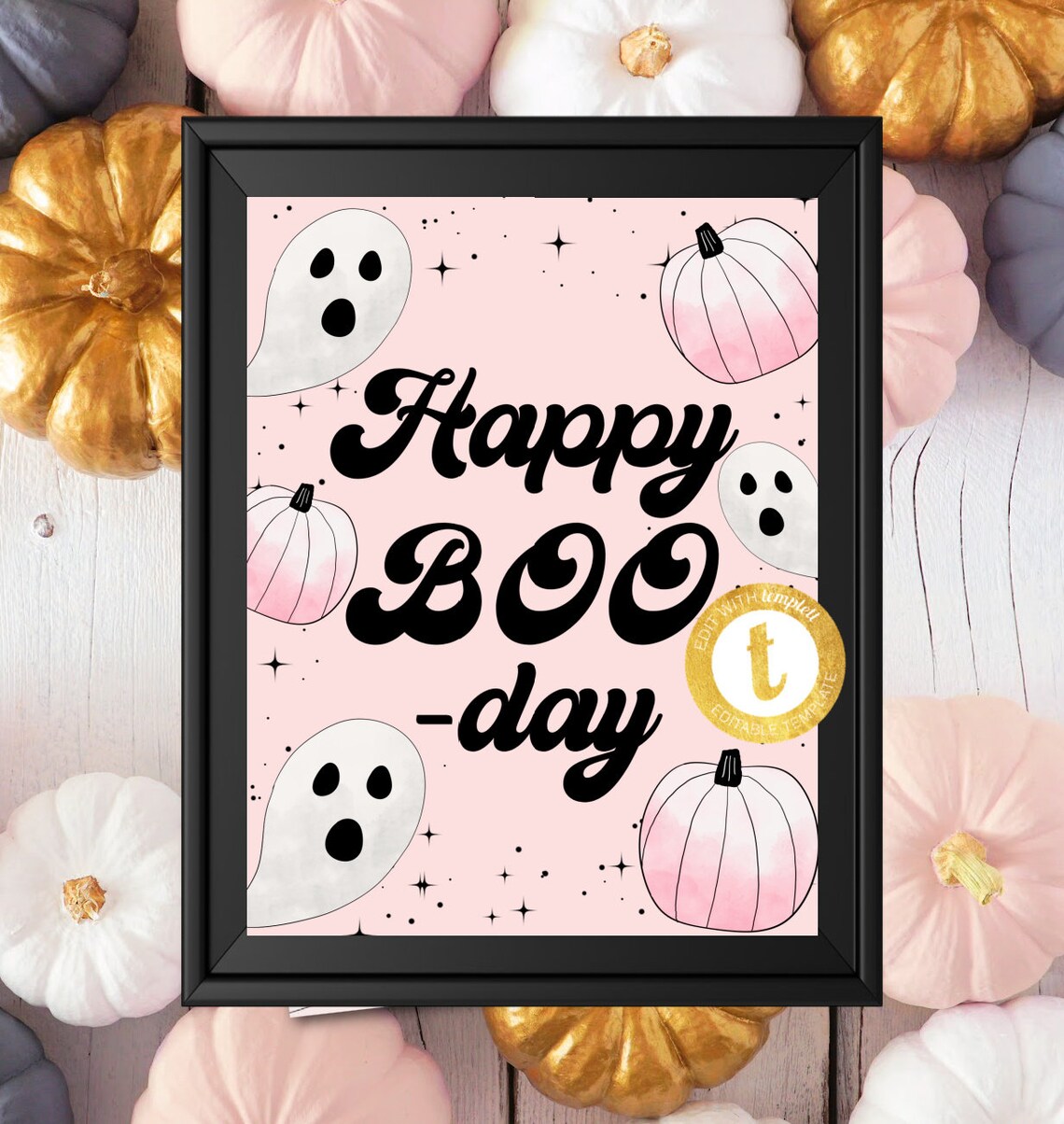 Happy BOO day Printable Sign Pink Halloween Birthday Sign | Etsy