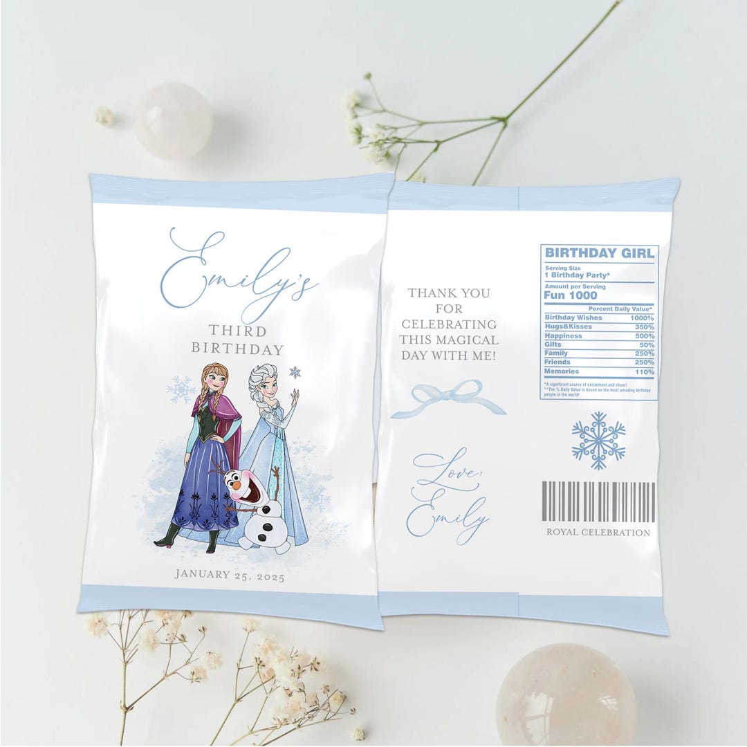 Frozen Chip Bag File Template, Birthday Chip Bag Editable Template ...