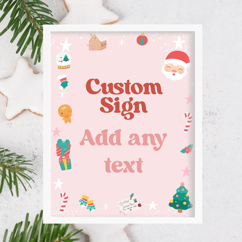 Christmas Theme Custom Sign, Santa Welcome Sign, Pink Christmas ...