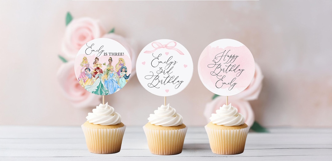 Princess Circle Cupcake Toppers, Princess Labels - Etsy