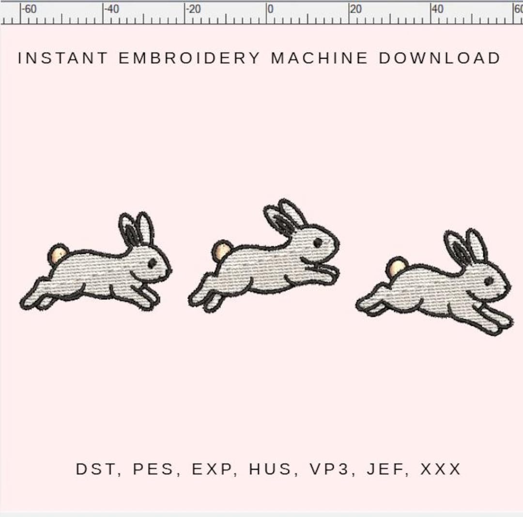 Three Jumping Rabbits Filled Embroidery Design | Woodland Bunny Border ...