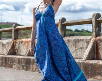 Backless Blue Maxi Dress L Women Boho Spaghetti Strap Dresses L Summer ...