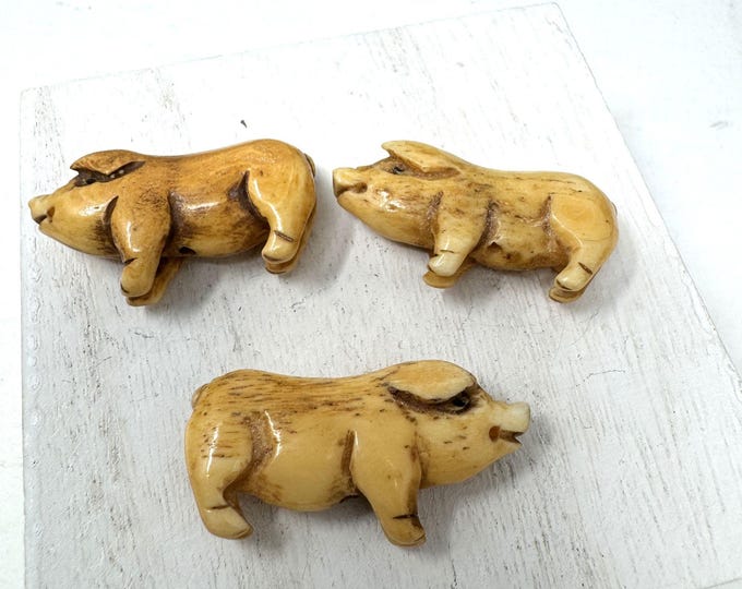 Genuine Bone Pig Hog Beads 18 by 35mm Detailed Piglet Loose Beads - Etsy