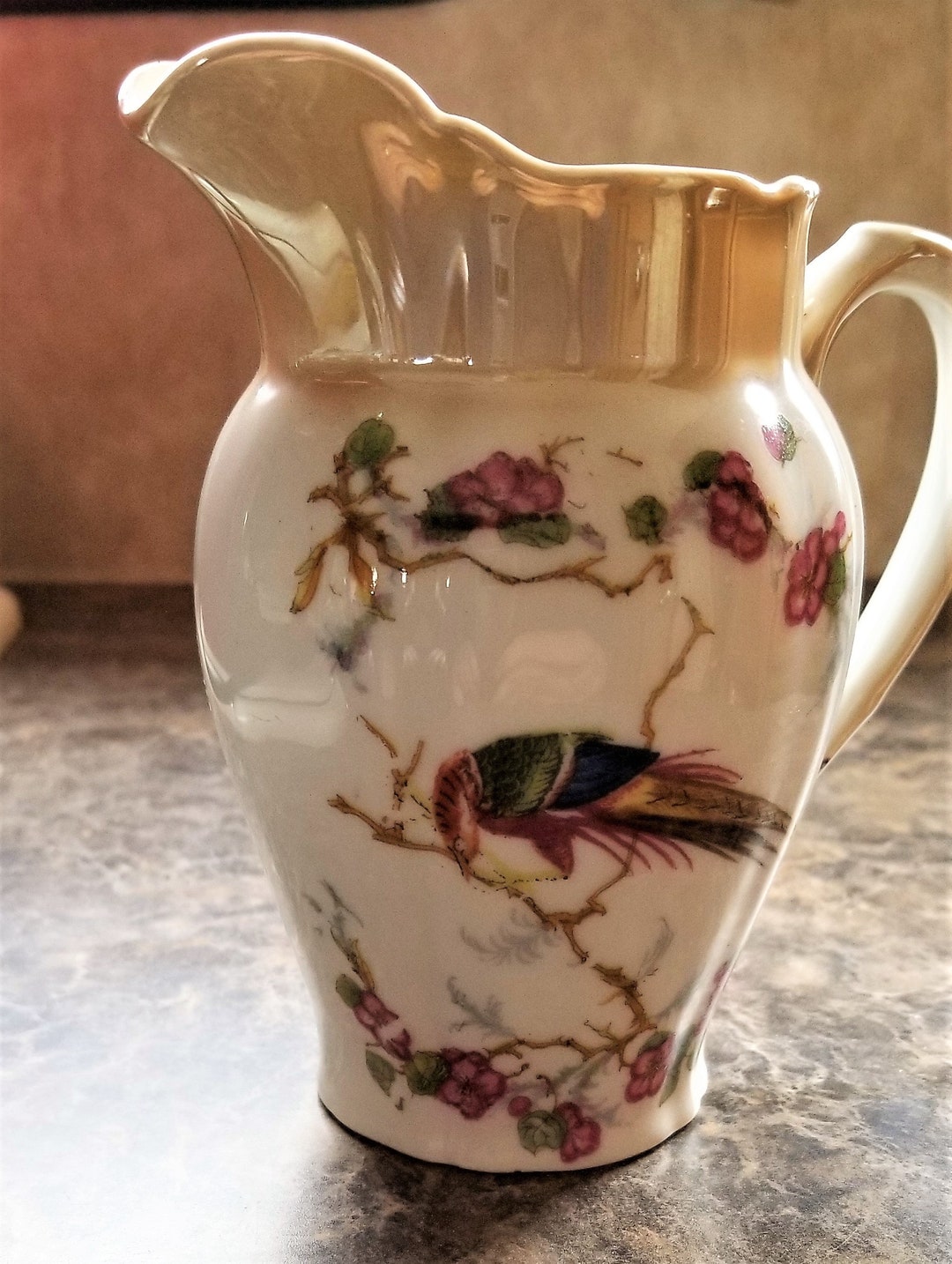 Vintage Hand Painted Pitcher/vase Japan Bird and Flower Asian Design - Etsy