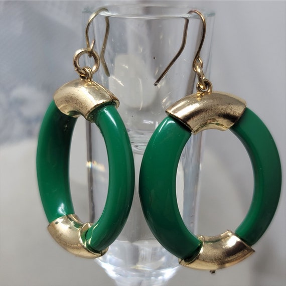 Awesome Large Green & Gold Earrings Pierced Wires | Etsy