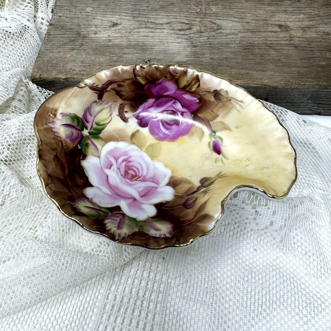 Antique Lefton China Rose Shell Dish With Pink & Purple Floral Design ...