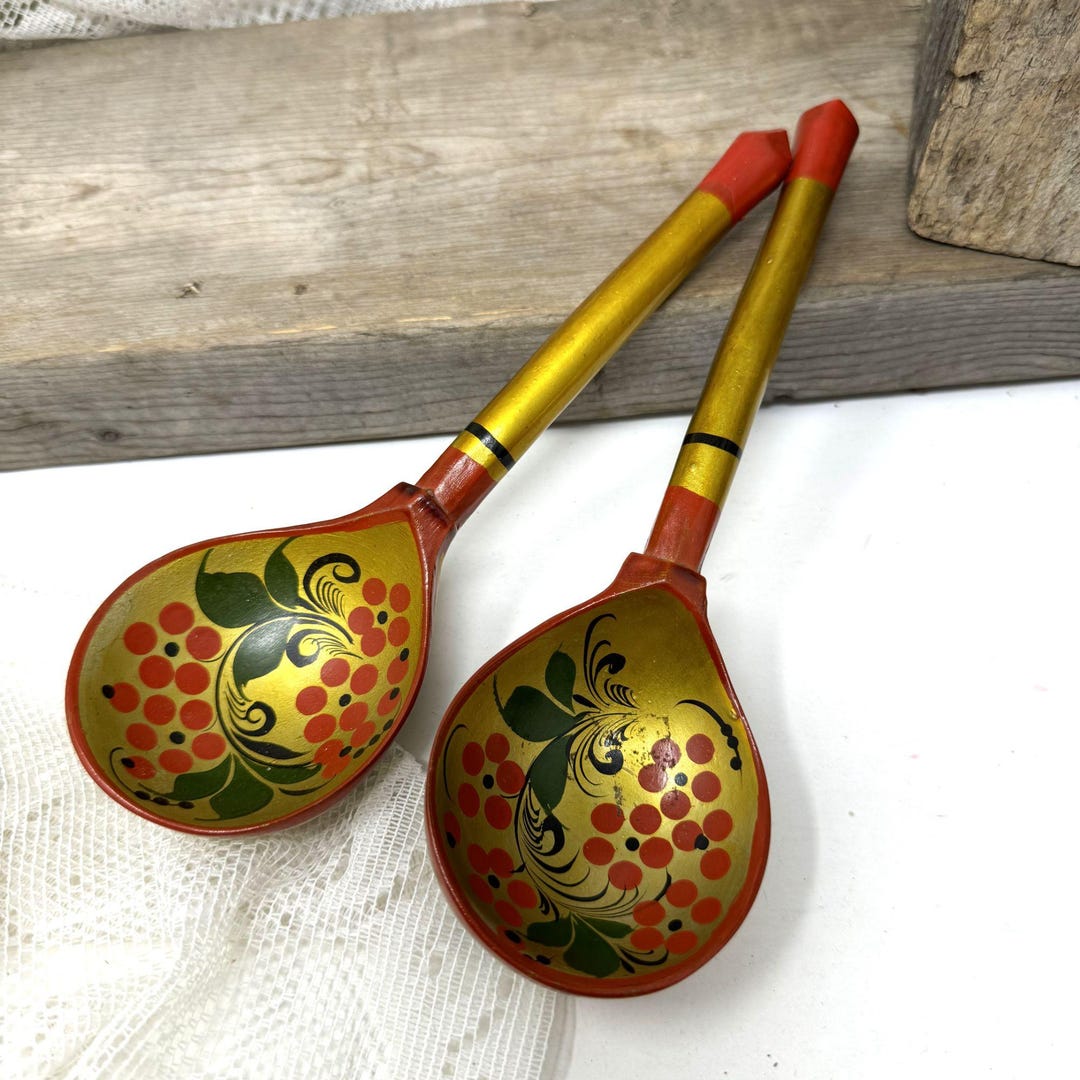Vintage Khokhloma Hand Painted Spoon Set, Folk Art Wooden Spoons - Etsy