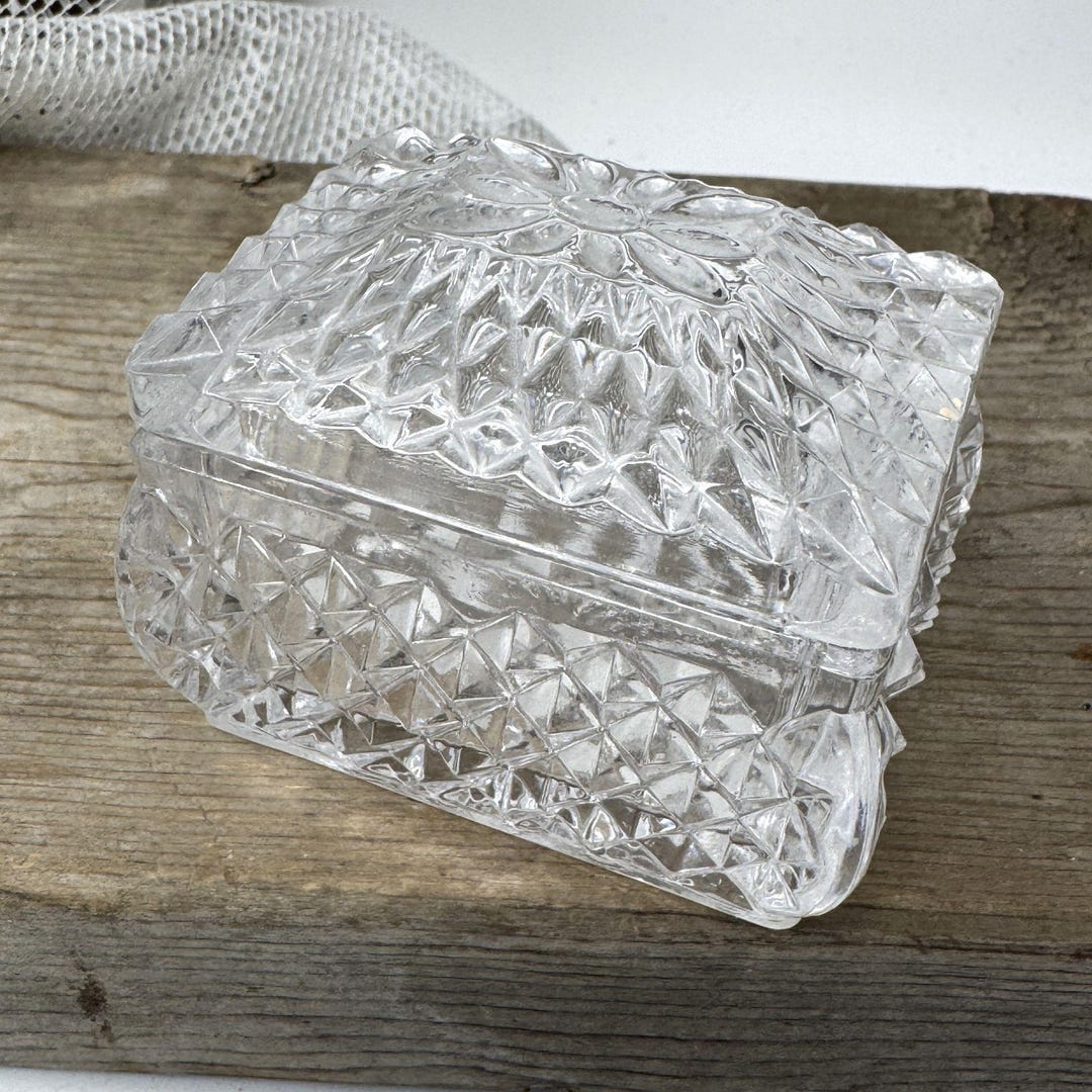 Vintage Sparkling Crystal Clear Diamond Cut Trinket Box With Lid - Etsy