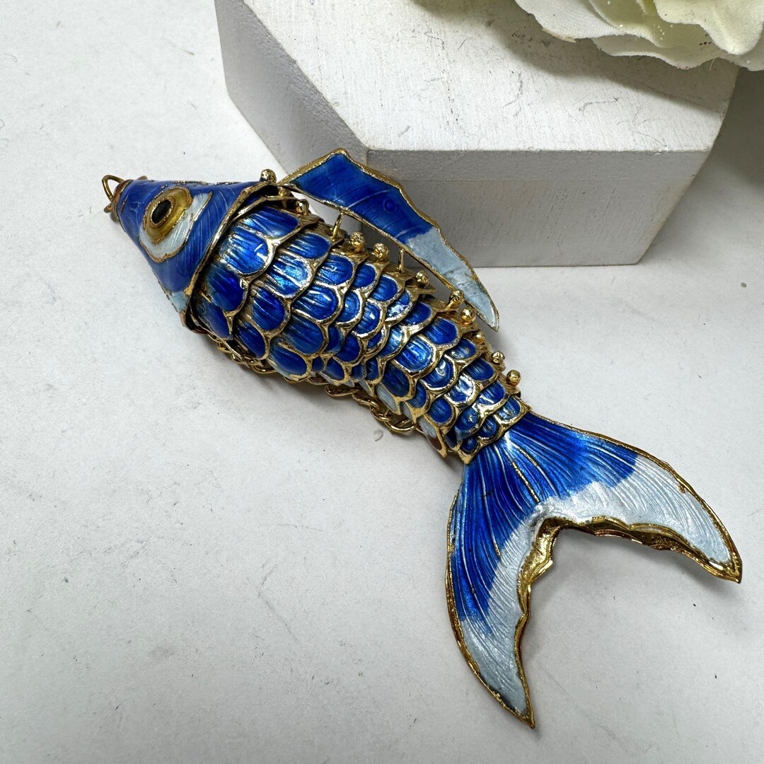 Vintage Cloisonne Enameled Wiggle Fish Royal Blue Over Brass 4.50 Long ...