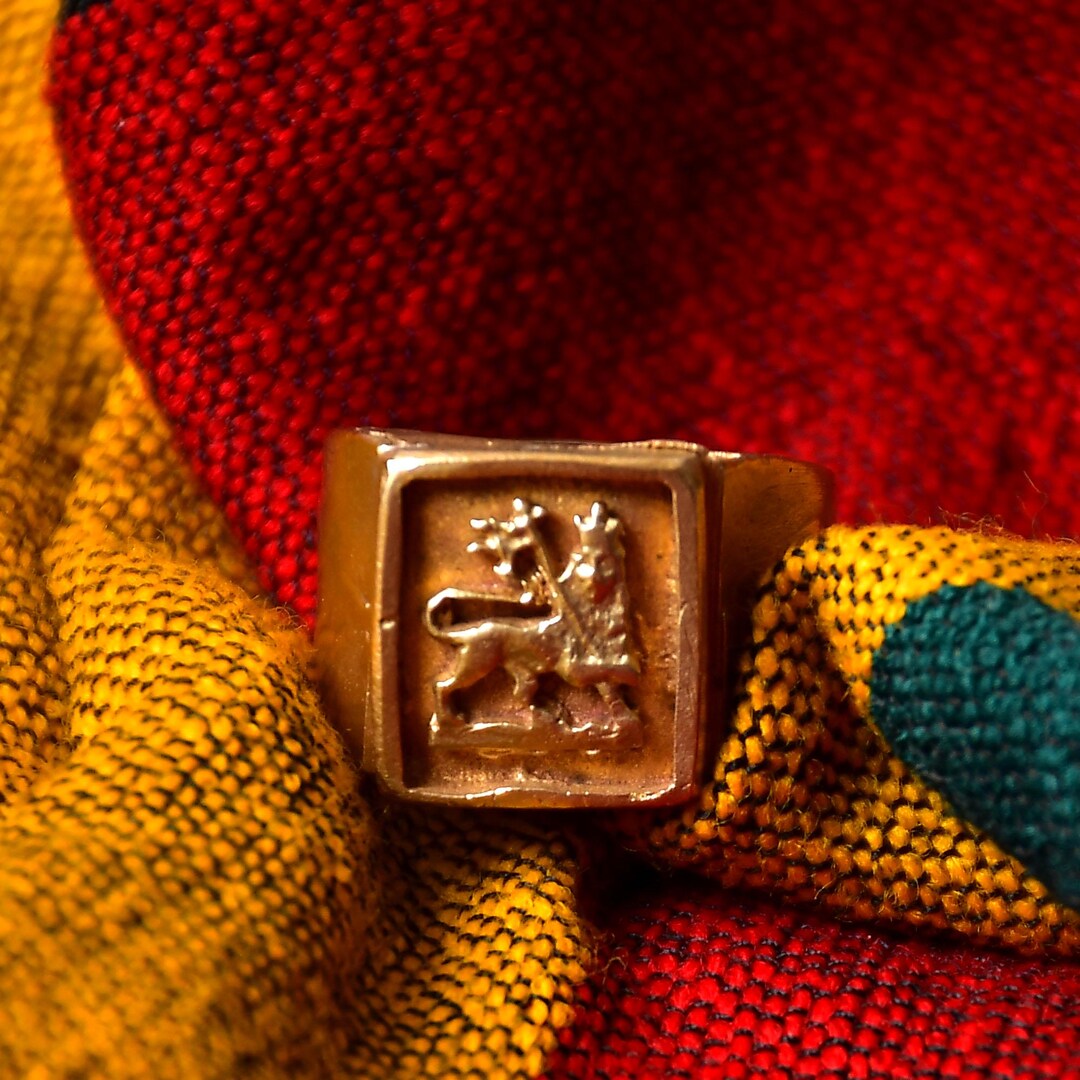 Vintage Rasta Golden Lion of Judah Ring Handmade Moambessa Ring Rasta ...