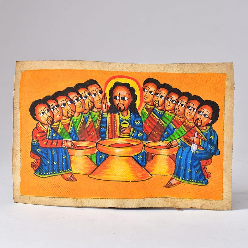 Handmade Ethiopian Painting on Leather the Last Supper Orthodox Icon ...