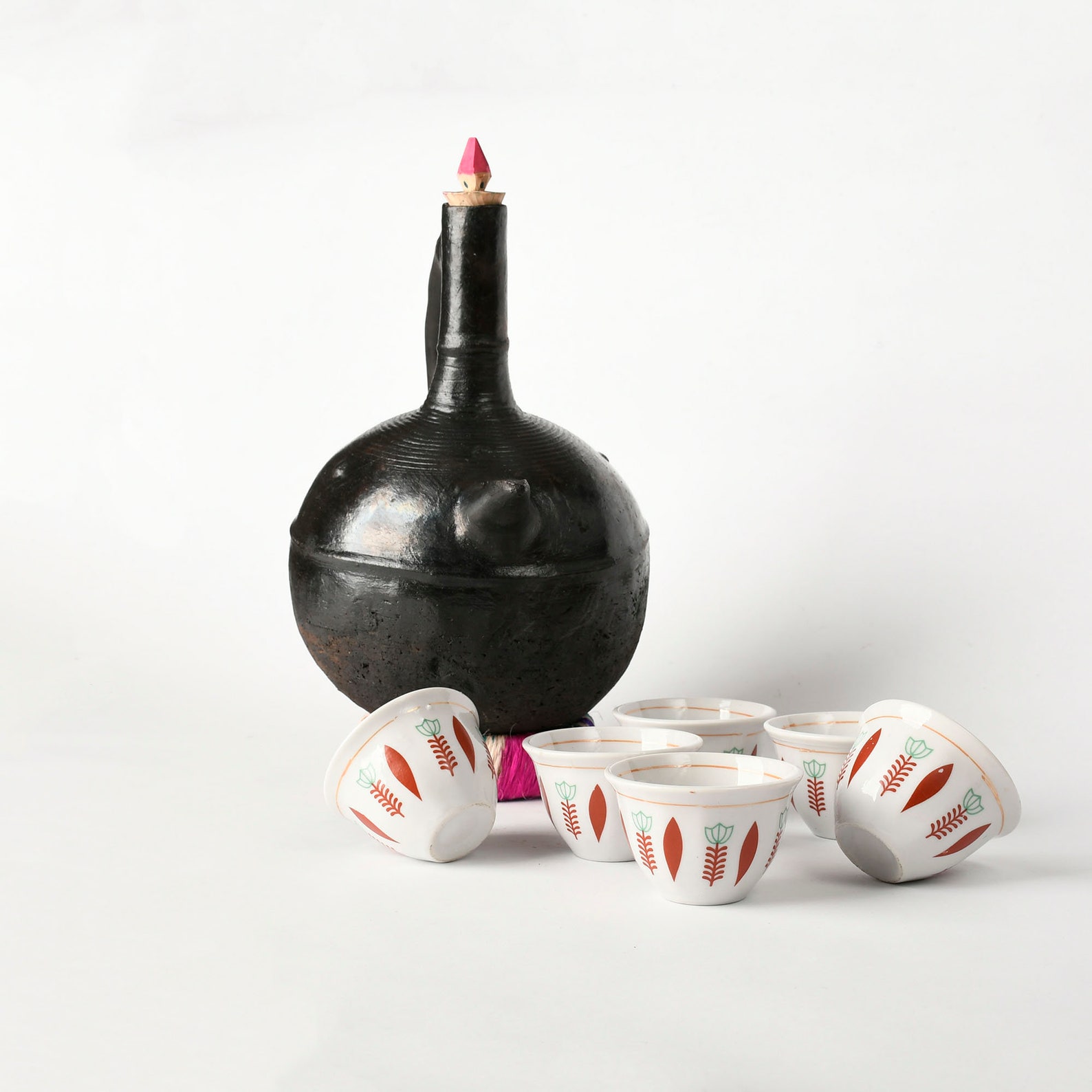 Handmade Ethiopian Coffee Pot With 3 Cups Jebena Traditional Gurage ...