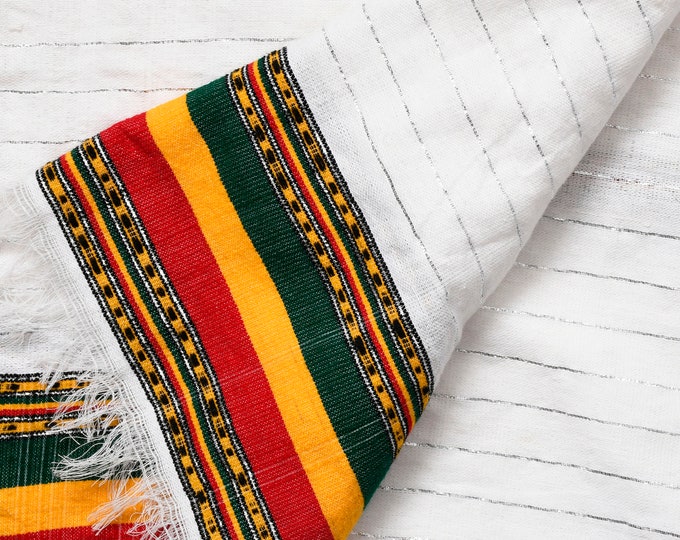 Ethiopian Traditional Cotton Scarf Rasta Green Gold Yellow Red Stripe ...
