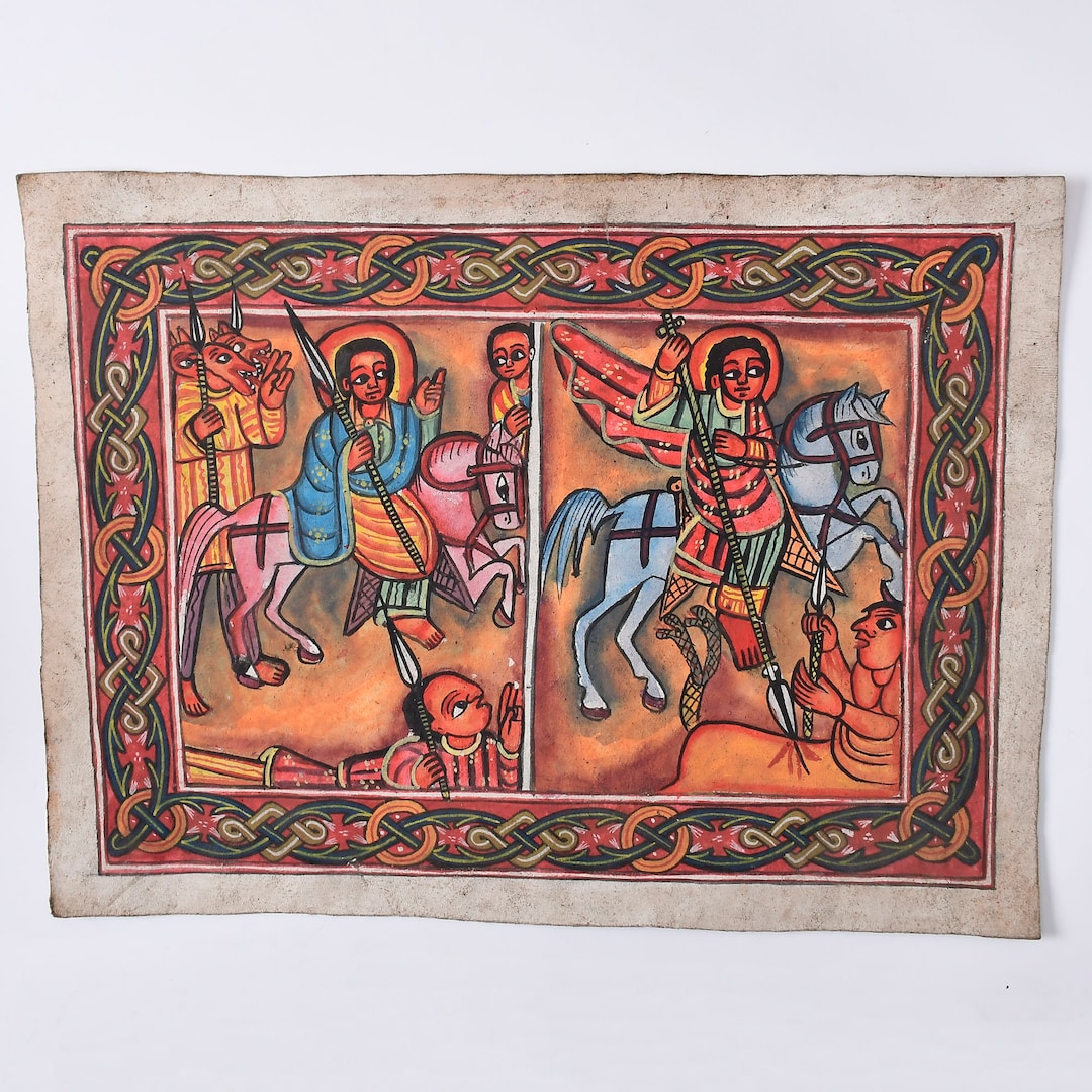 Large Handmade Ethiopian Icon Painting on Leather Orthodox Icon Art ...