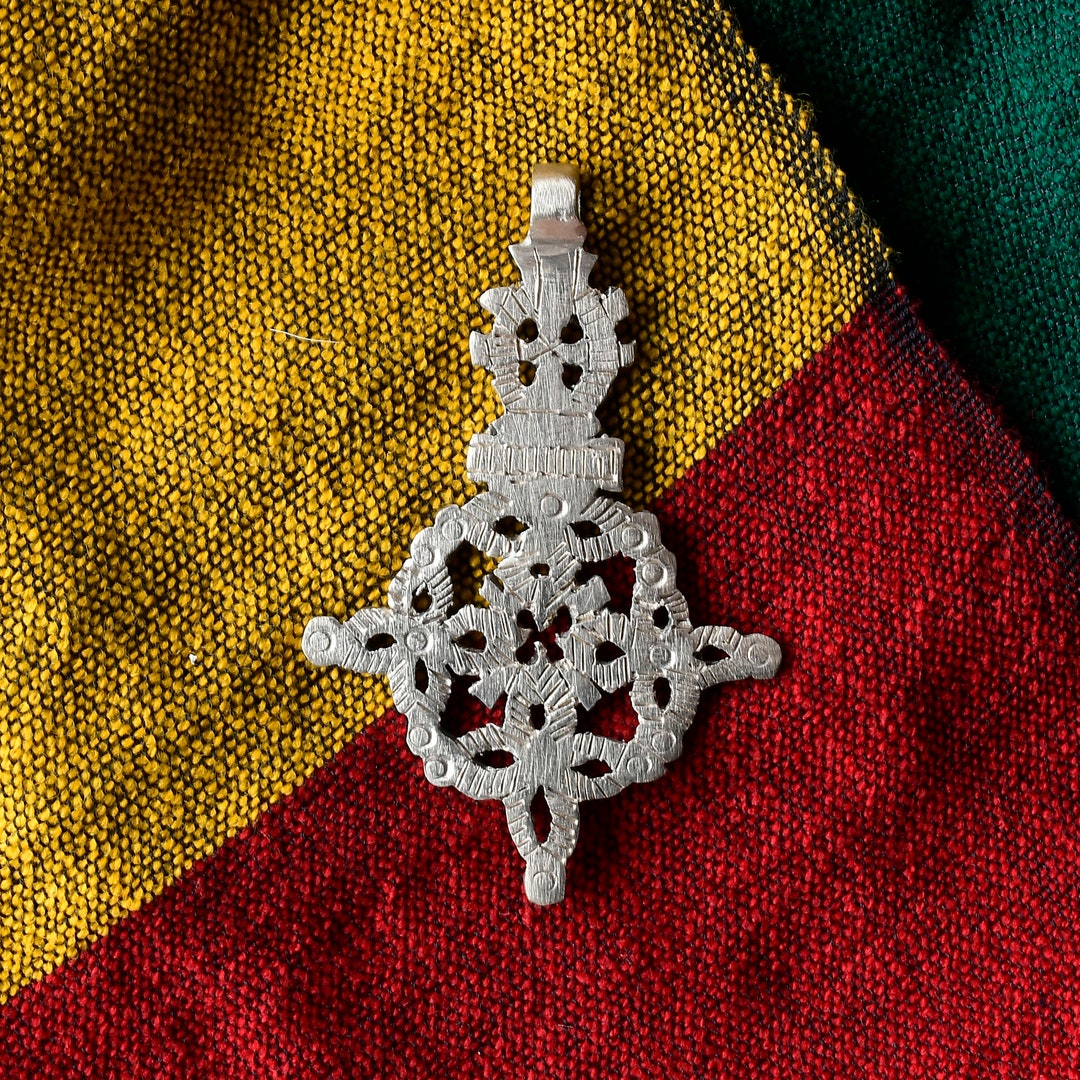 Ethiopian Neck Cross Pendant Orthodox Rasta Cross Solid Bronze Bead 41 ...