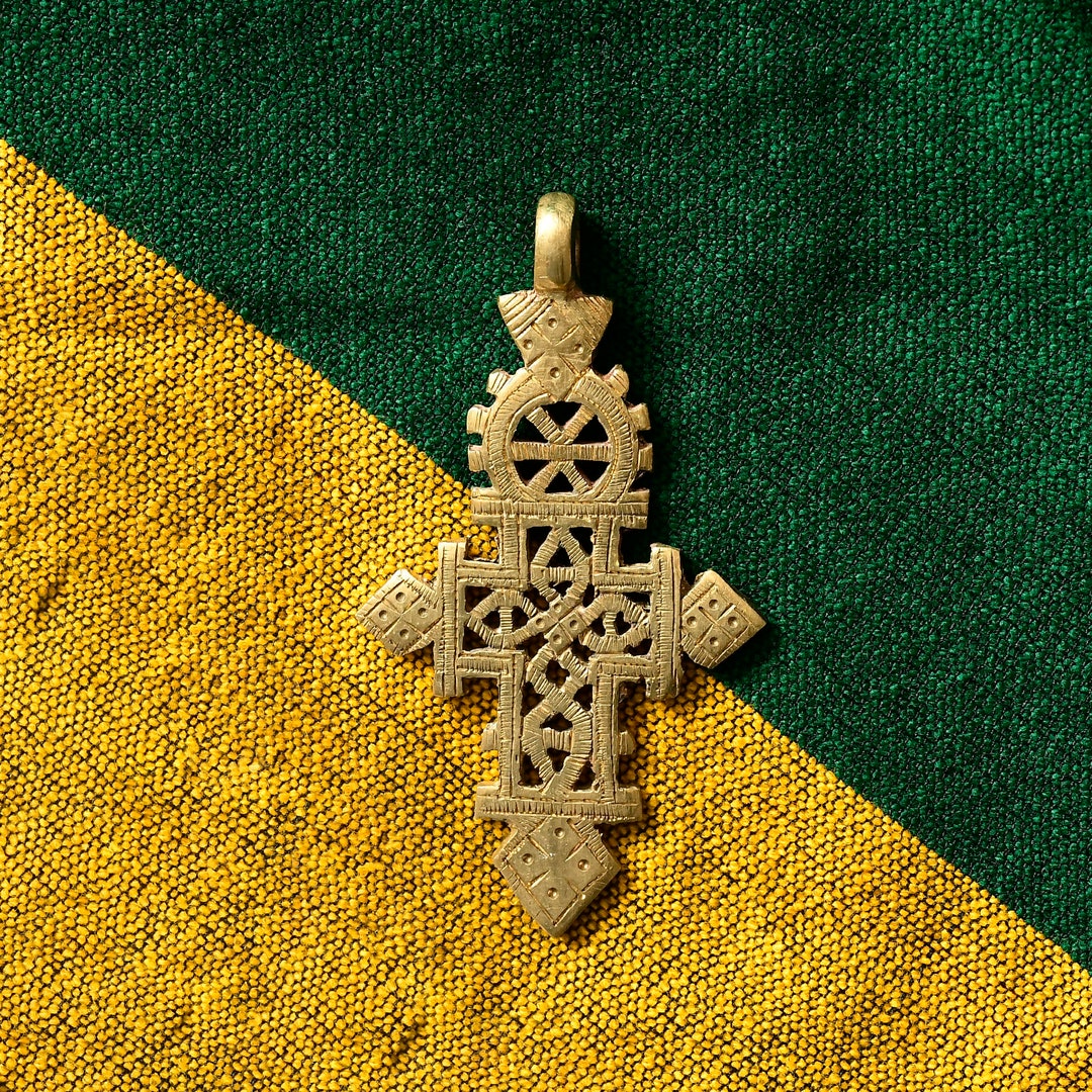 Large Ethiopian Neck Cross Pendant Golden Rasta Cross Bead Haile Selassie 99Z2 - Etsy