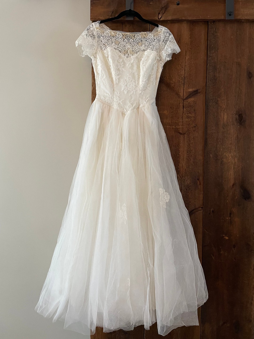 Vintage 1958 Brautkleid, weißes Mieder spitze und Tüll, Taft & weiß ...