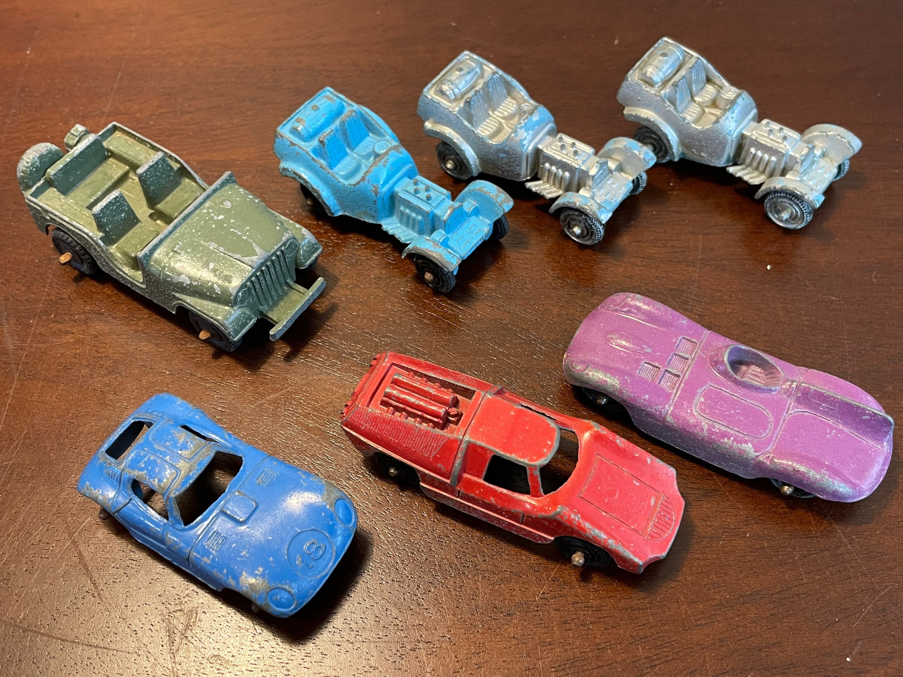 Lot of Seven 1955 Vintage Tootsie Toy Little Metal Cars. Jeep, Jaguar ...