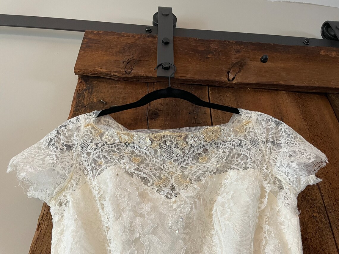 Vintage 1958 Wedding Dress White Fancy Bodice Lace and Tool - Etsy