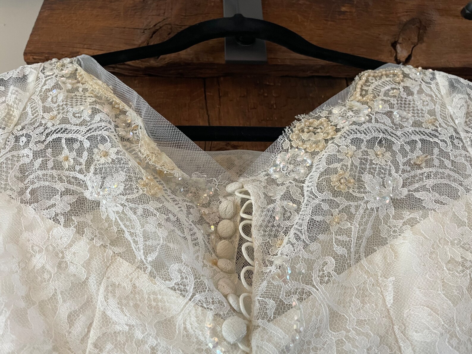 Vintage 1958 Wedding Dress, White Fancy Bodice Lace and Tulle, Taffeta ...