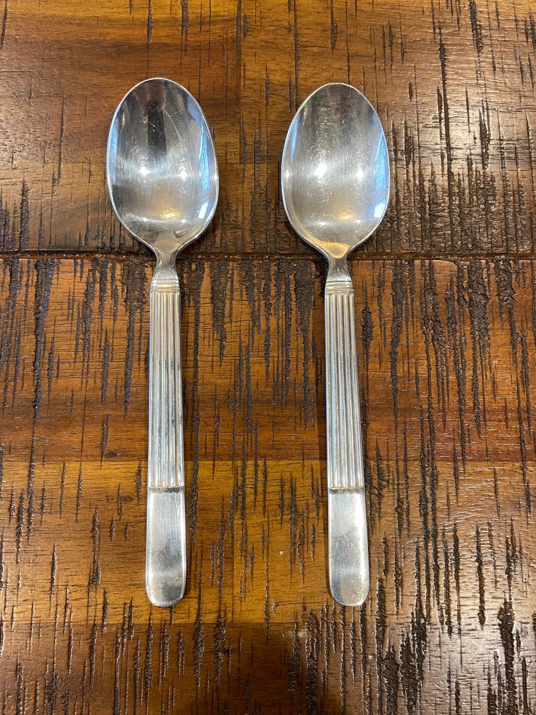 Two Vintage 1950’s Hotel Silver Side Spoons Stamped “W Over M,” 60, a ...