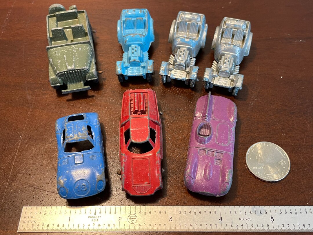 Lot of Seven 1955 Vintage Tootsie Toy Little Metal Cars. Jeep, Jaguar ...